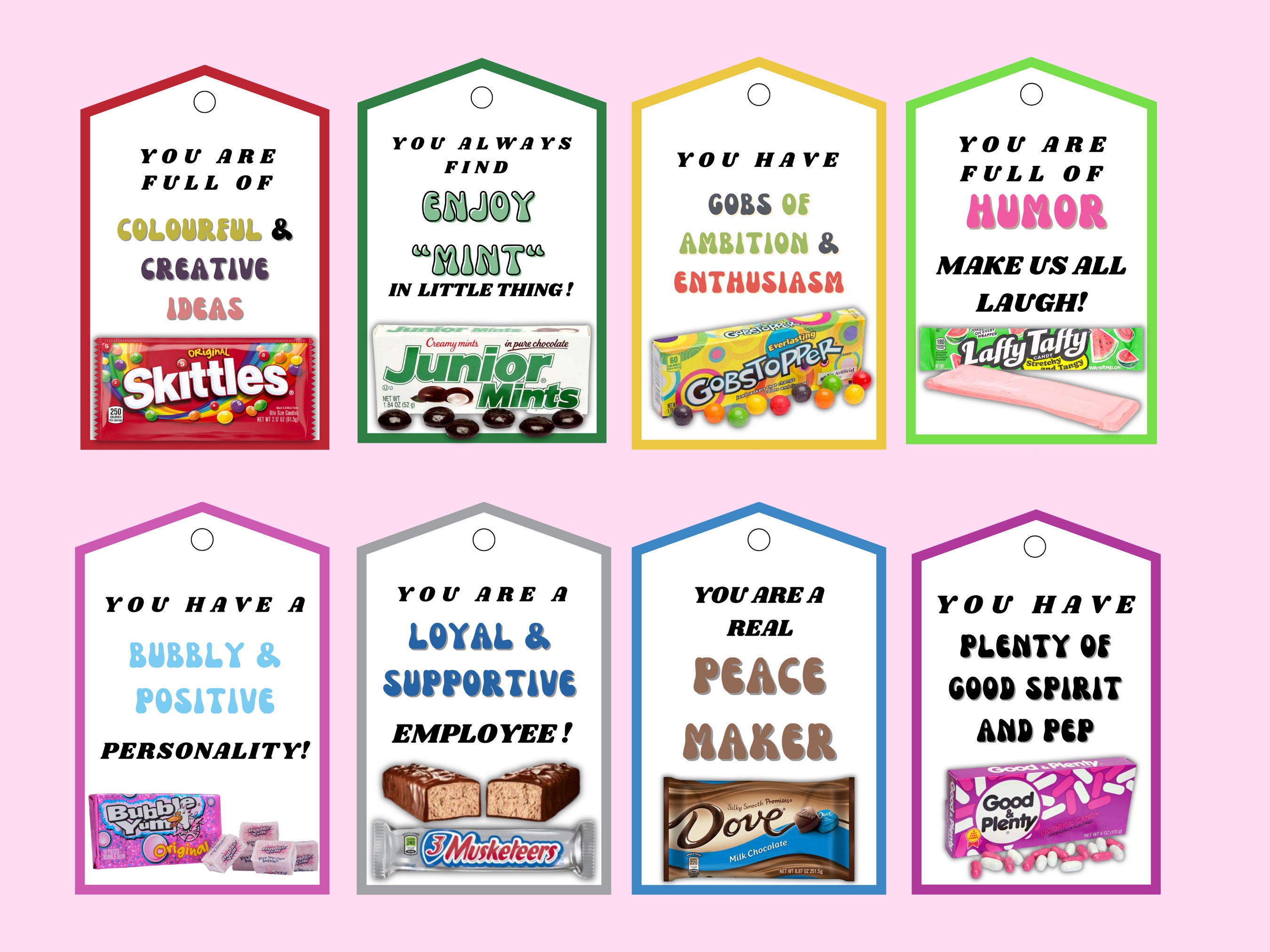 45 Employee Candy Bar Gift Tags, Employee Appreciation Tag Bundle ...