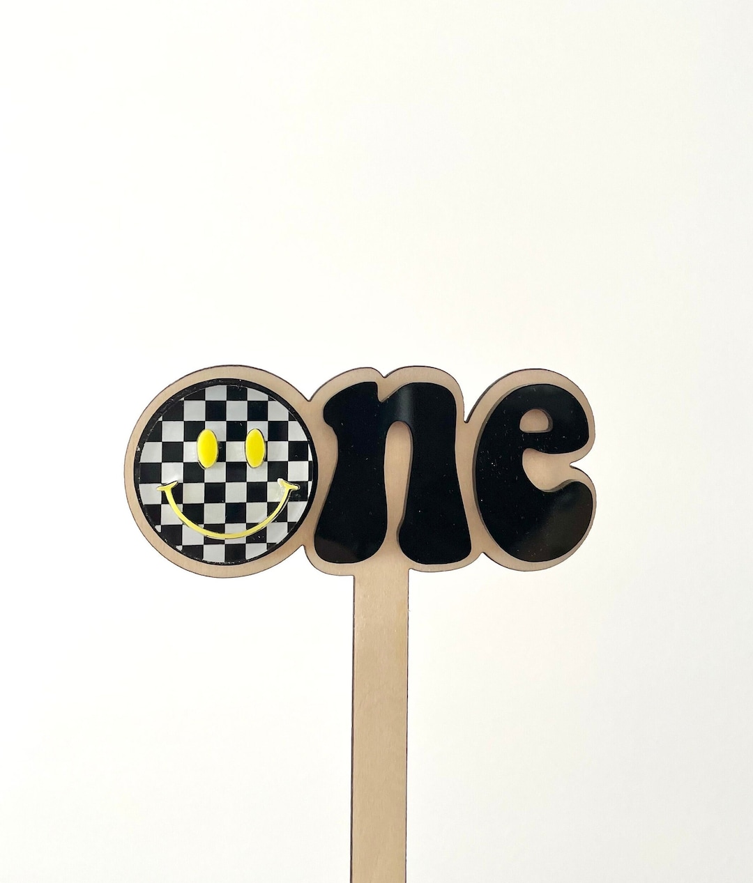 Checkered Smiley Cake Topper, Rad Cake Topper, Checkered, Birthday Cake ...
