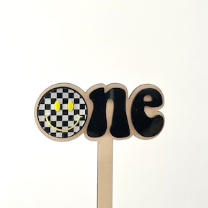Checkered Smiley Cake Topper, Rad Cake Topper, Checkered, Birthday Cake ...