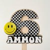 Checkered Smiley Cake Topper, Rad Cake Topper, Checkered, Birthday Cake ...