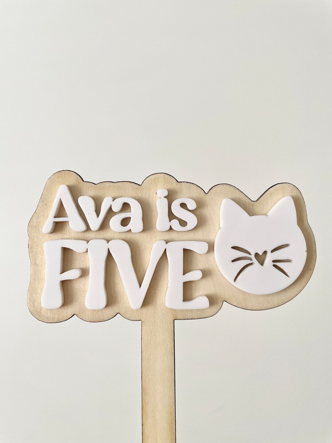 Personalized Cat Birthday Cake Topper: Laser Cut Wood & Acrylic - Etsy