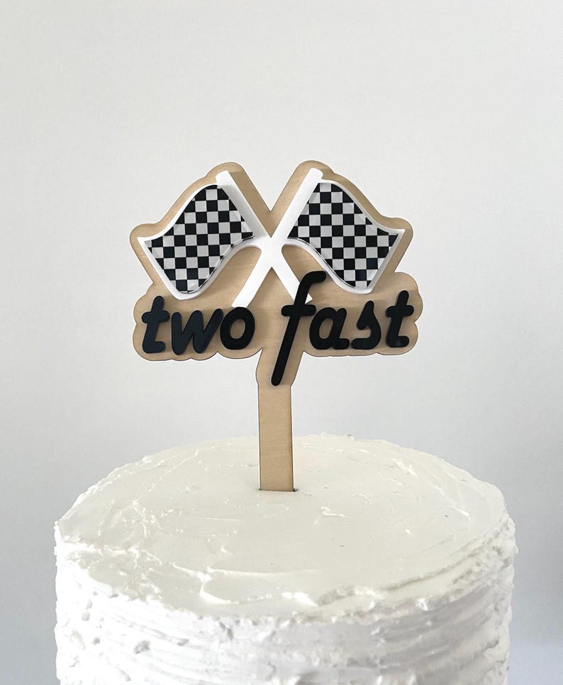 Two Fast Cake Topper, Racecar Cake Topper, Checkered Flag, Racing Flag ...
