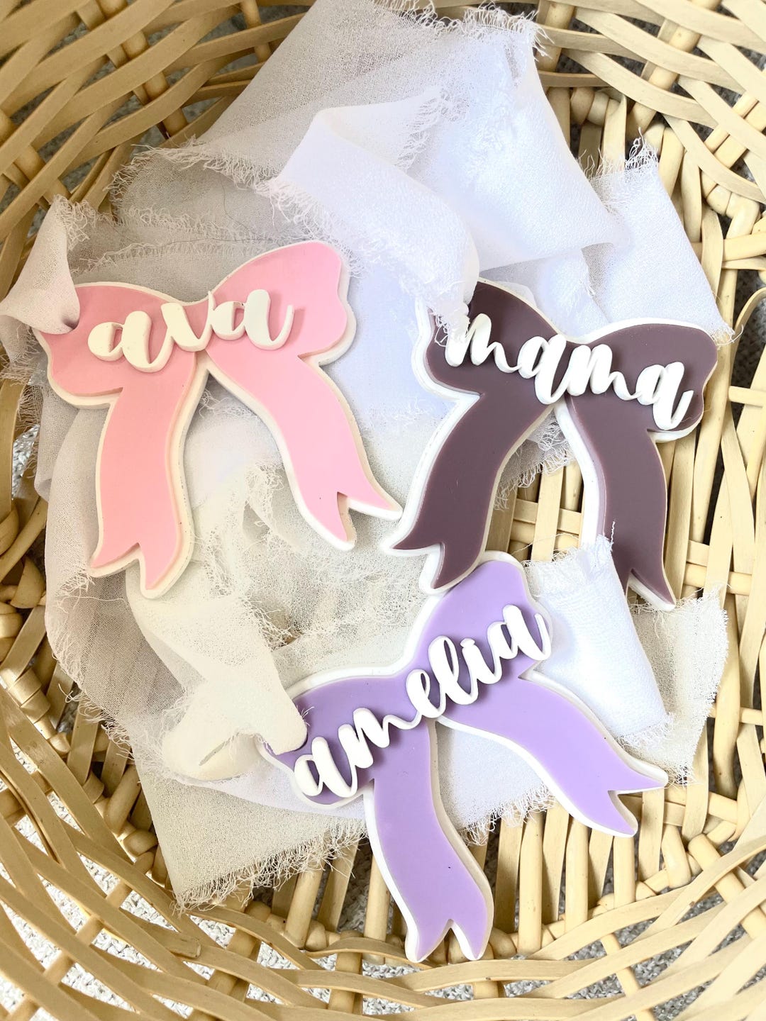 Personalized Bow Name Tag, Dainty Bow Keychain, Bow Basket Tag, Kids ...