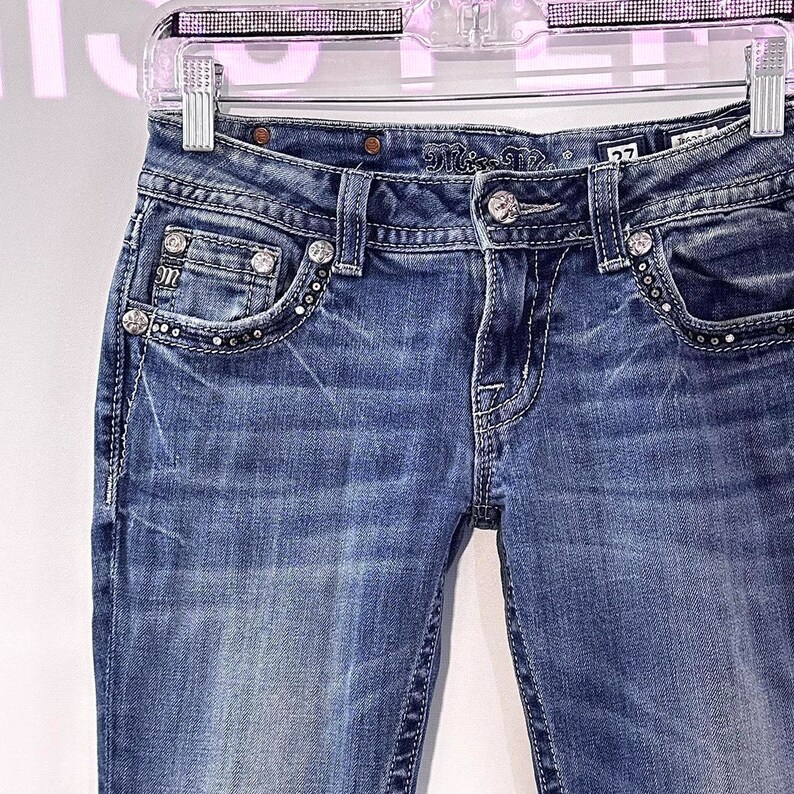 Miss Me 2000s Medium Wash Spade Embellished Low Rise Jeans With a ...