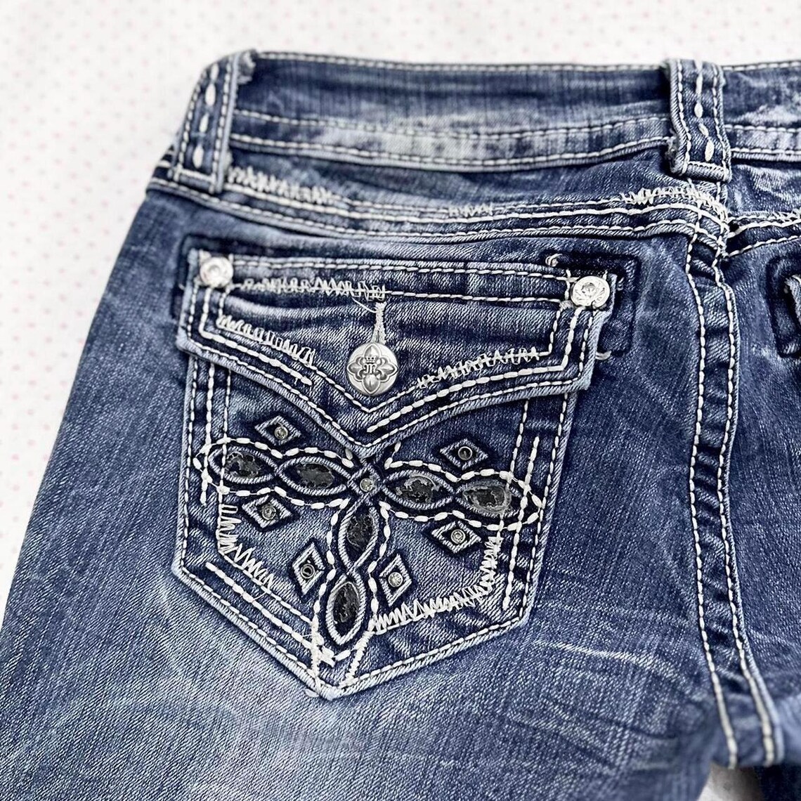 Miss Me Cross Embellished 2000s Low Rise Bootcut Jeans Vintage Medium ...