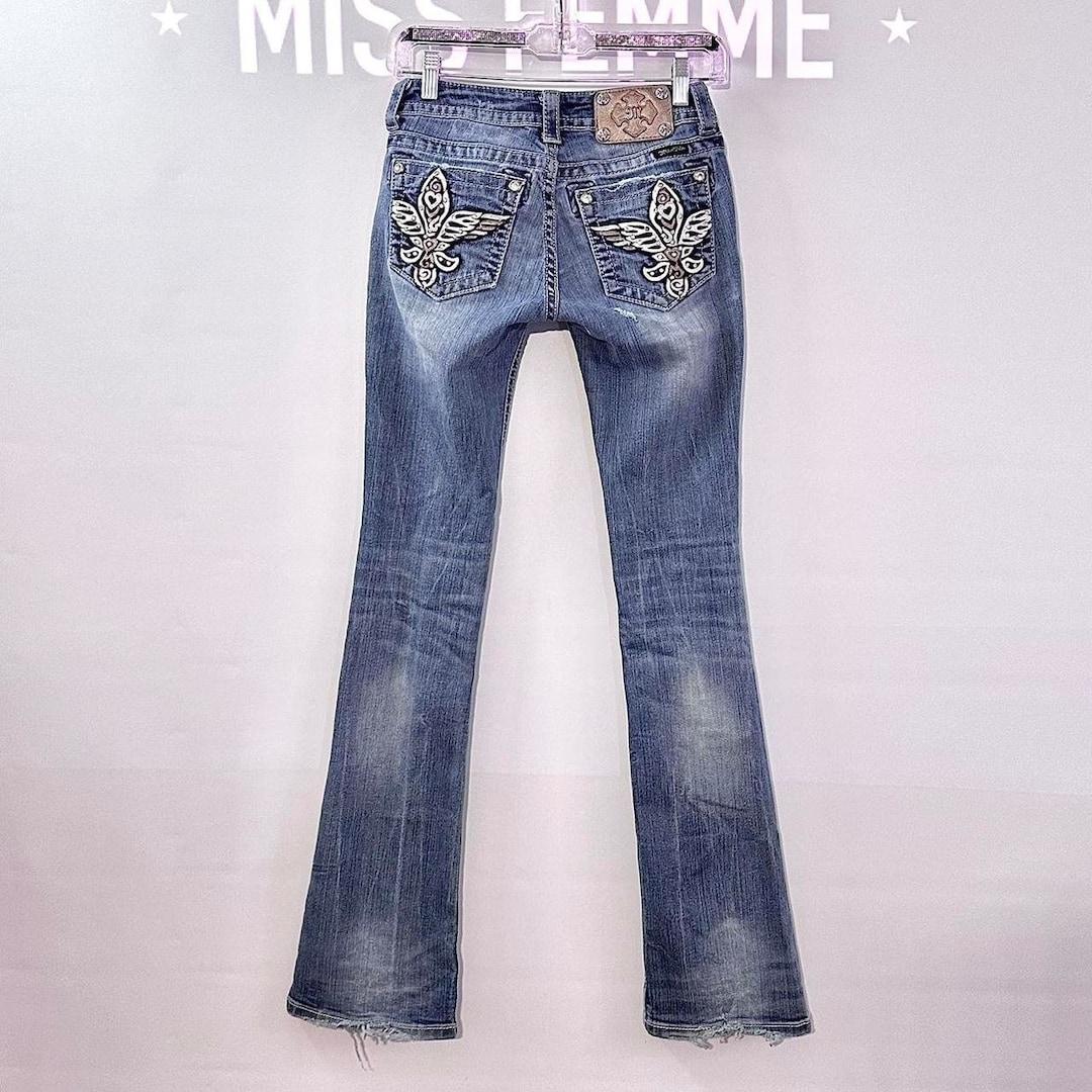 Miss Me Heart Angel Wing 2000s Embellished Low-rise Bootcut Jeans ...