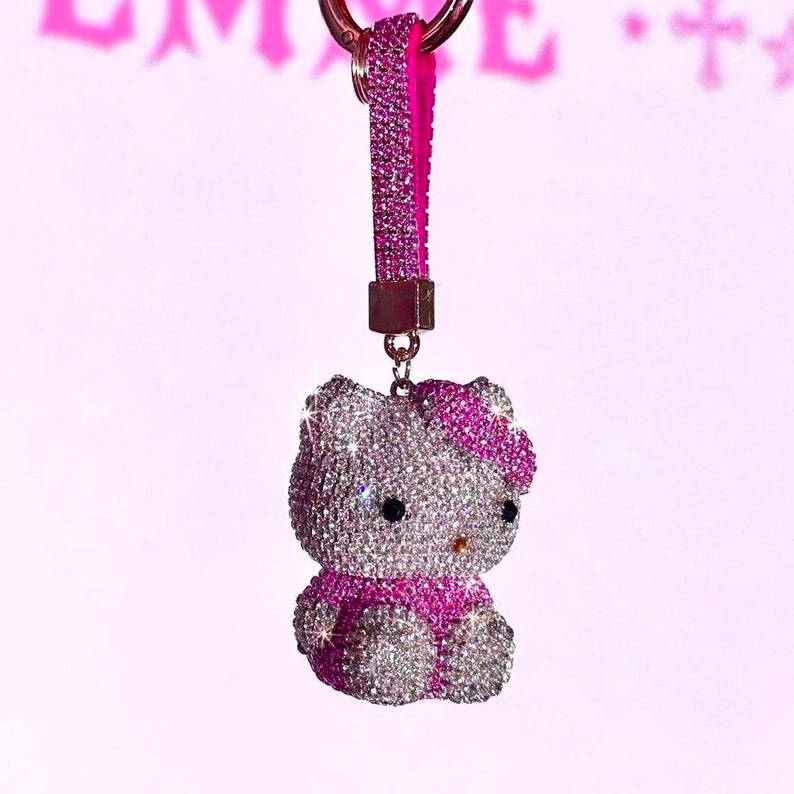 Hello Kitty Pink White Sparkly Cute Mcbling Styled Keychain. Flawless ...