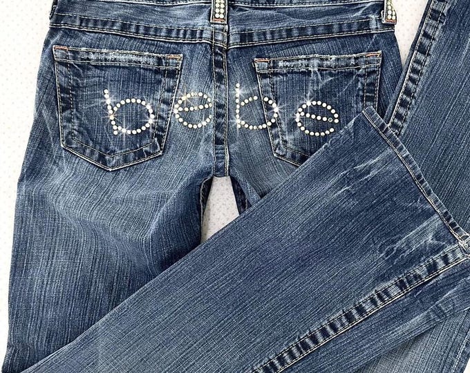 Bebe 2000’s Embellished Rare Low-rise Bootcut Jeans. Mcbling ~ Gyaru Piece, Missing Some Gems - Etsy