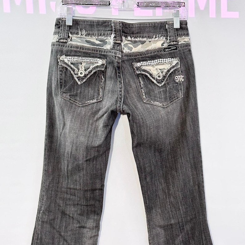 Miss Me Camo Embellished Distressed 2000s Low-rise Bootcut Jeans. Black ...