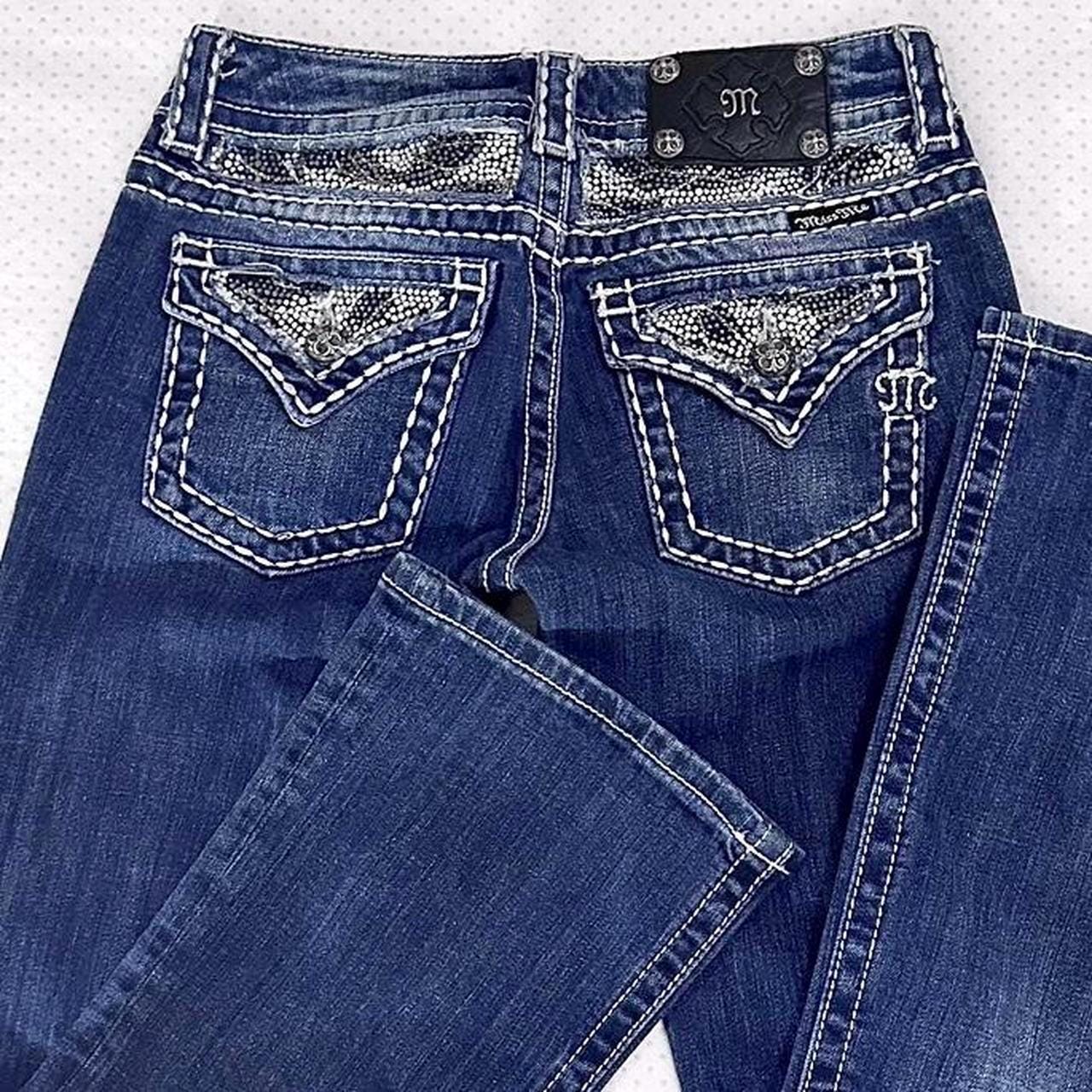 Miss Me Medium / Dark Wash 2000s Low-rise Back Upper Pocket Embellished ...