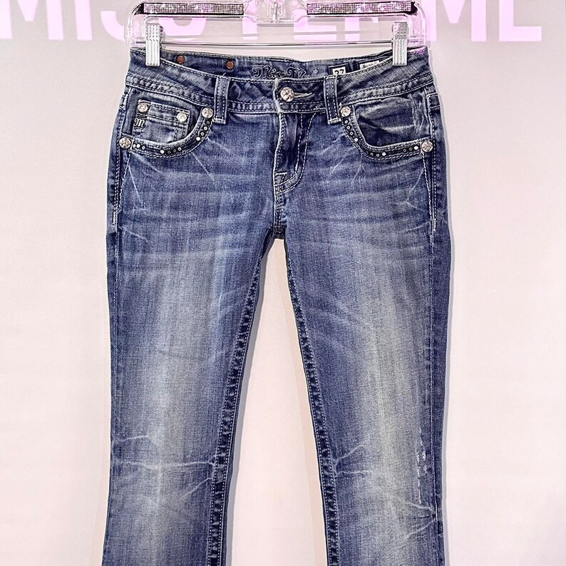 Miss Me 2000s Medium Wash Spade Embellished Low Rise Jeans With a ...