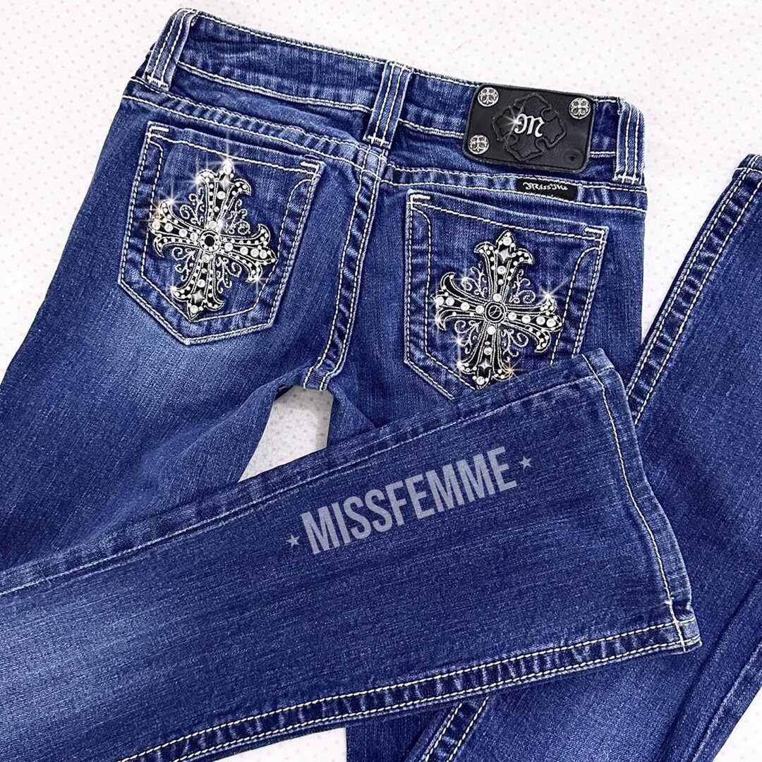 Miss Me 2000s Cross Embellished Medium / Dark Wash Jeans. Vintage ...
