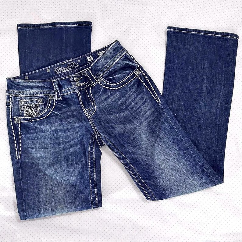 Miss Me Medium / Dark Wash 2000s Low-rise Back Upper Pocket Embellished ...