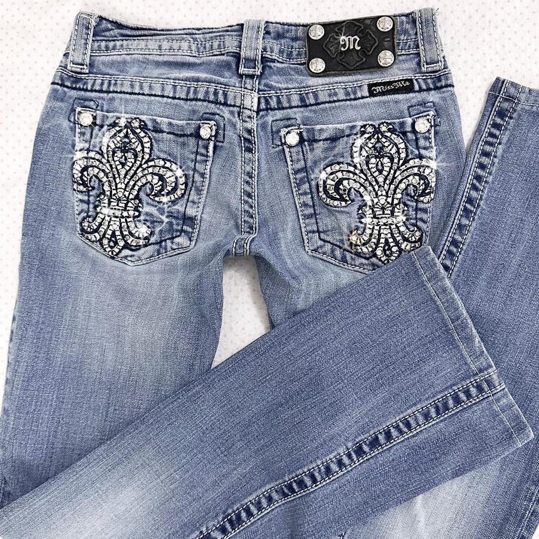 Miss Me 2000s Light/medium Wash Low-rise Spade Embellished Bootcut ...