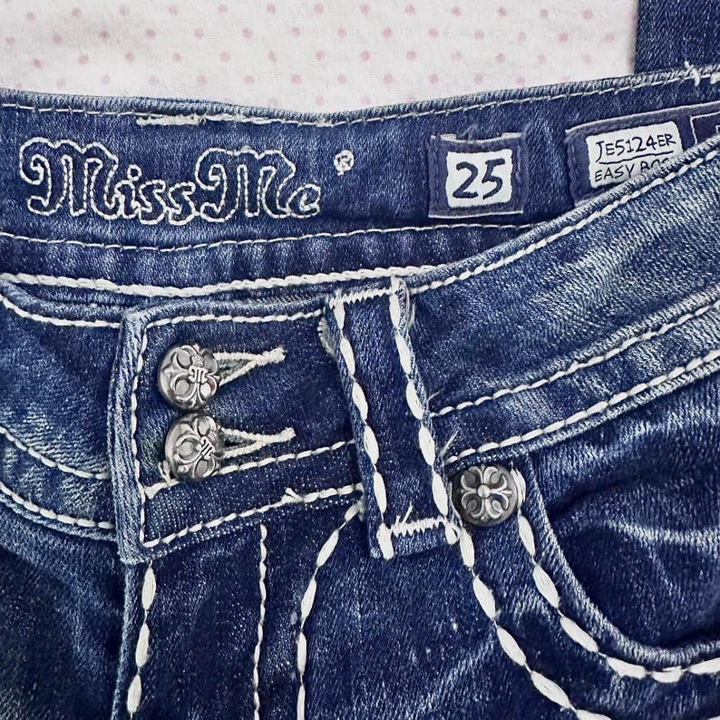 Miss Me Medium / Dark Wash 2000s Low-rise Back Upper Pocket Embellished ...