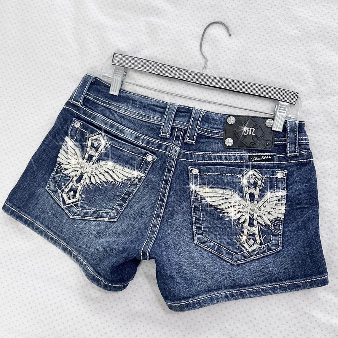 Miss Me Medium Wash 2000s Cross Angel Wing Embellished Low-rise Jean ...