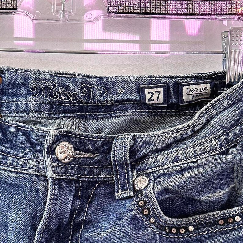 Miss Me 2000s Medium Wash Spade Embellished Low Rise Jeans With a ...