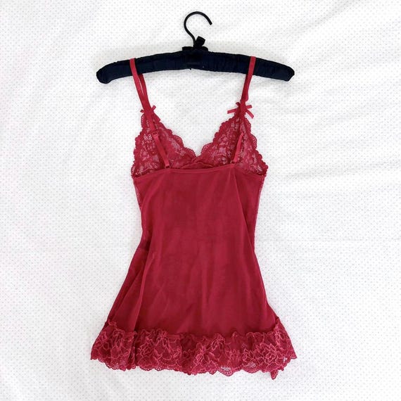 fredericks of hollywood red 2000’s sheer laced babydo… - Gem