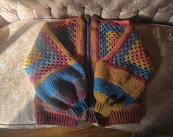 Hexagon Cardigan, Handmade Grannie Stitch Sweater, Oversized Cardigan ...