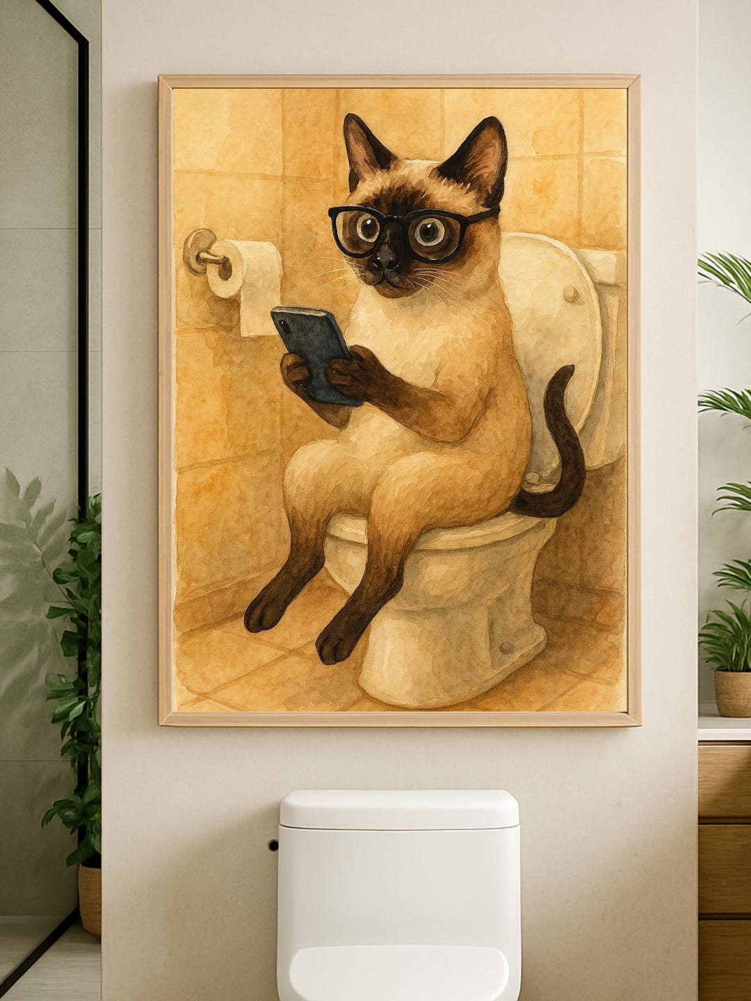 Funny Siamese Cat on Toilet - Bathroom Art Print (digital Download) - Etsy