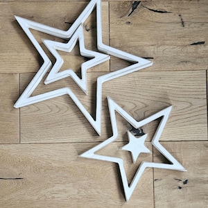 Wooden Star Decor Set | Rustic White Stars | Christmas Star Decorations ...