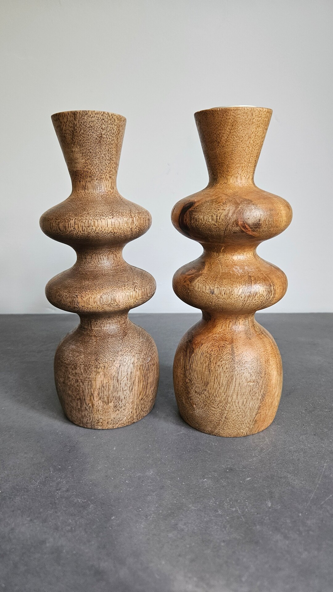 2 Mango Wood Pillar Candle Holder Home Decor Items Decorative Ornament ...