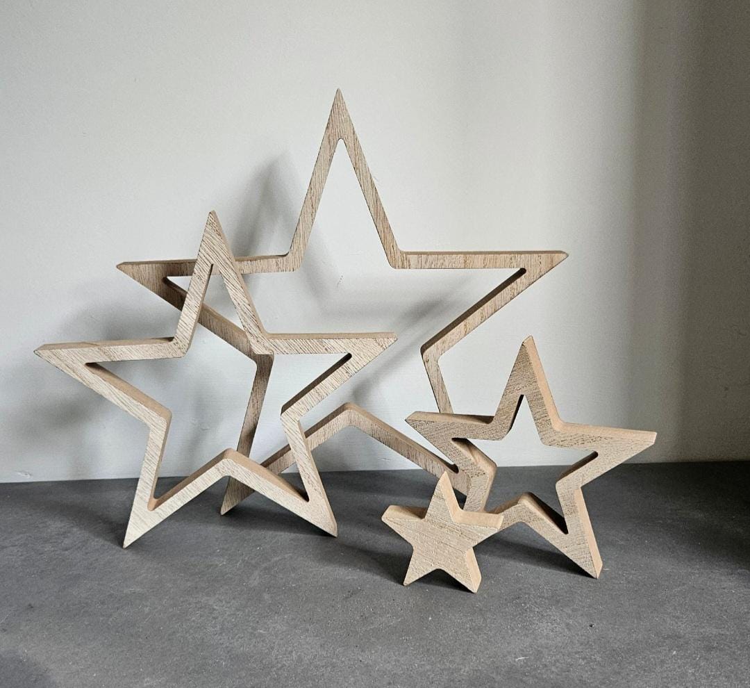 Wooden STAR Set Ornament | 4 Wood Barn Stars Nordic Scandi Scandinavian ...