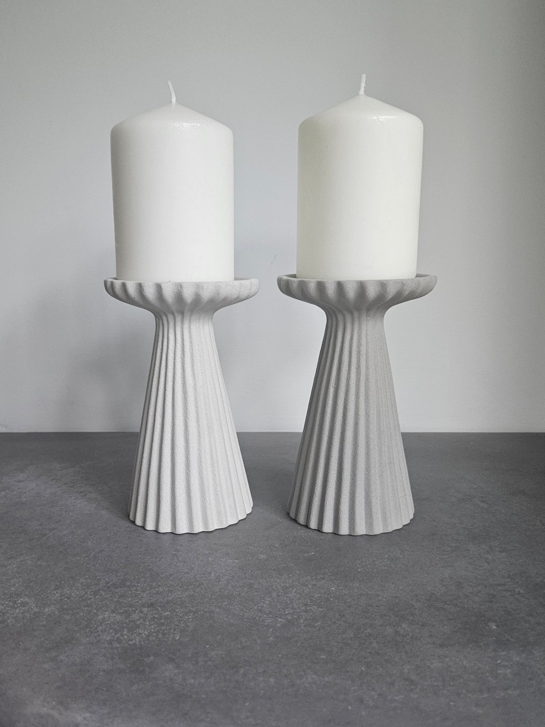 Ceramic Ribbed Pillar Candle Holder Home Decor Items Decorative ...