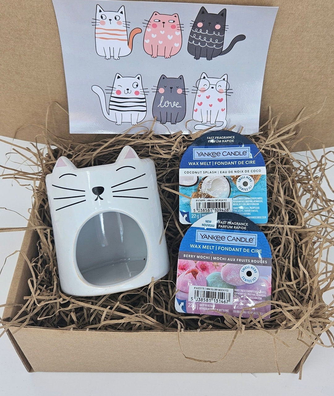 Cat Gift Box Set for Women, Yankee Candle Wax Melts & Ceramic Cat ...