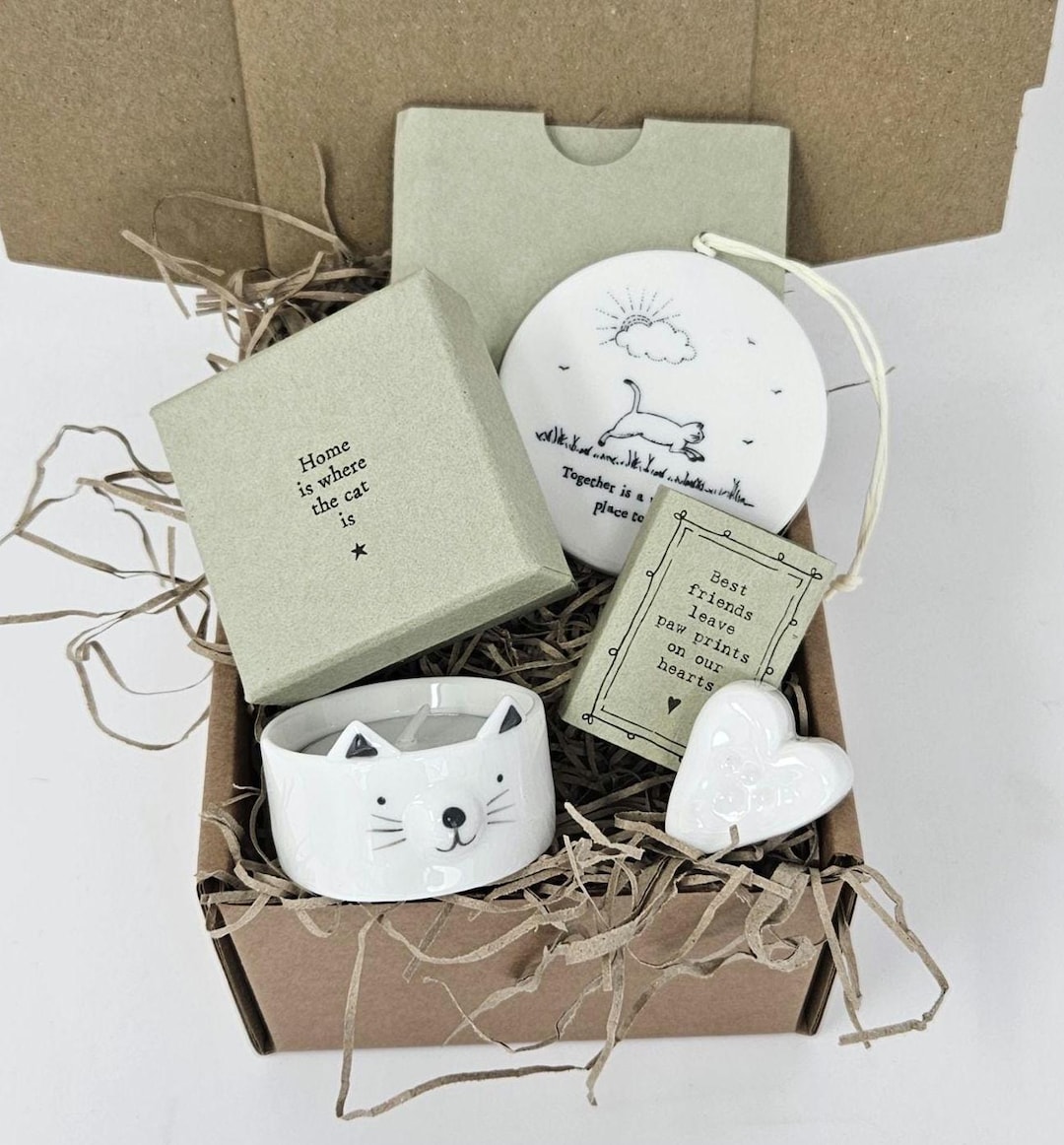 Cat Gift Box Set, Ceramic Cat Tea Light Holder and Cat Quote Hanging ...