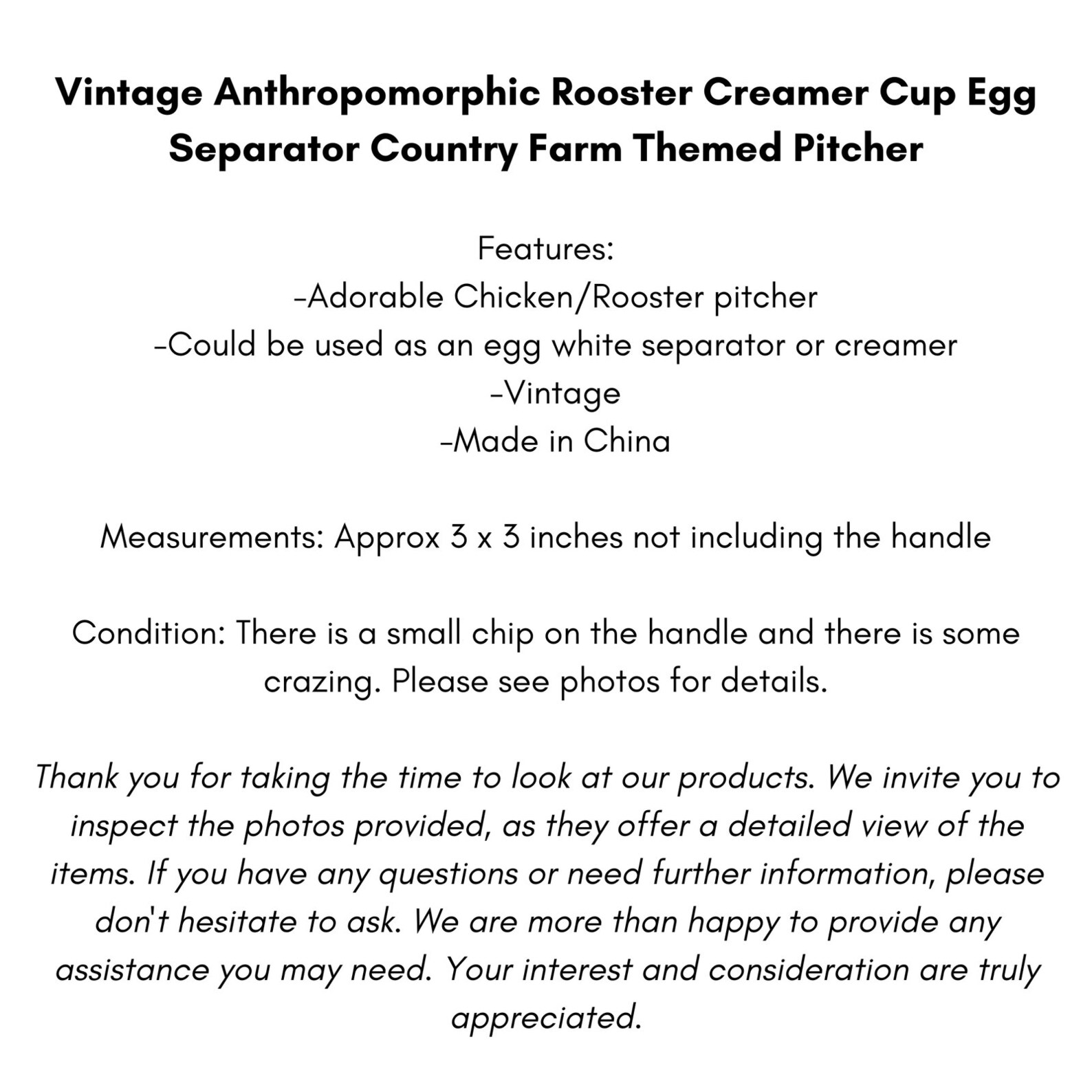 Vintage Anthropomorphic Rooster Creamer Cup Egg Separator Country Farm ...