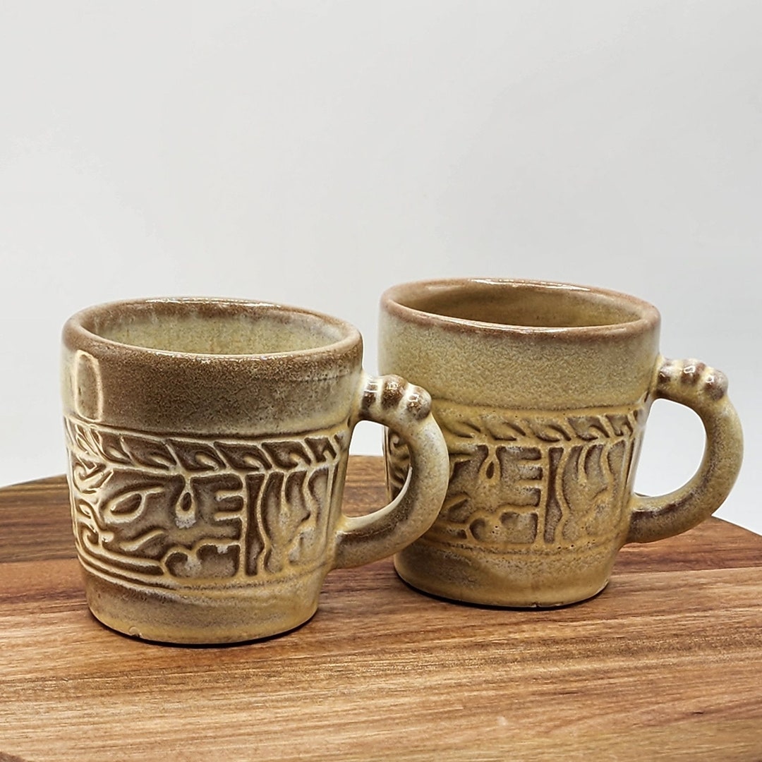 Frankoma Pottery Vintage Stoneware Mugs With Aztec Design Set of 2 - Etsy