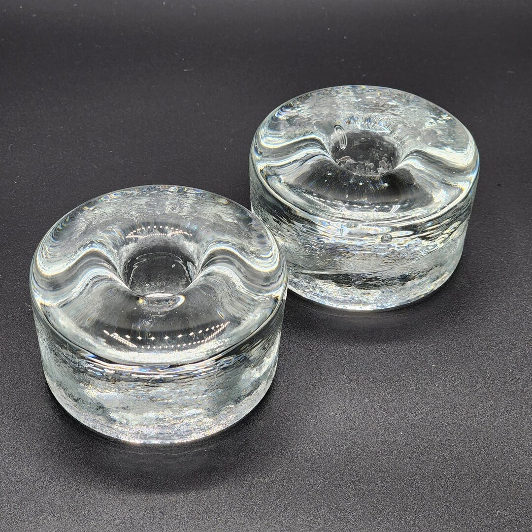 Pair of Blenko Clear Heavy Glass Round Tapper Candle Holders - Etsy