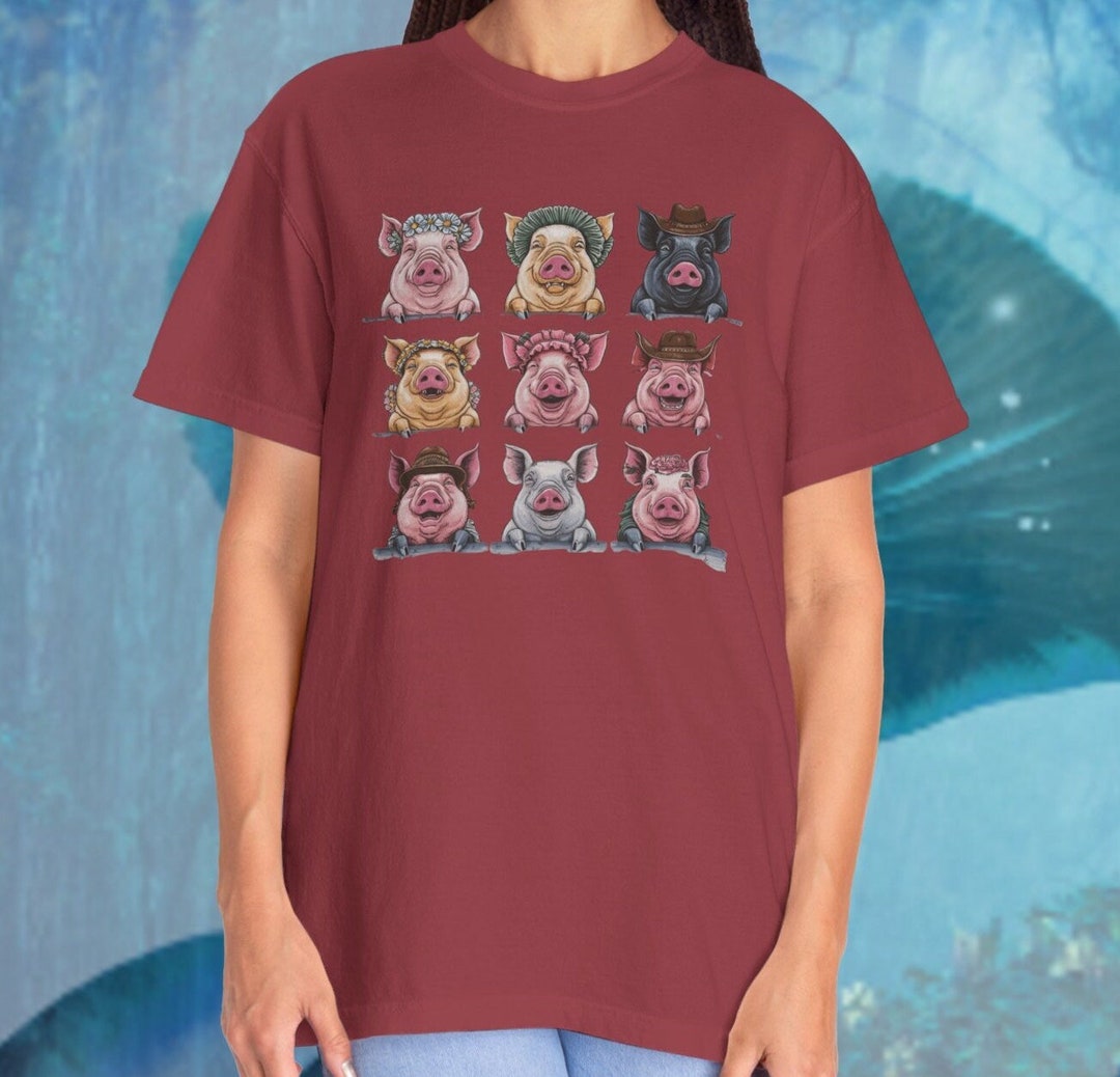 Pig-tastic Block Print T-shirt, Colorful Pig Shirt, Unique Pig Design ...