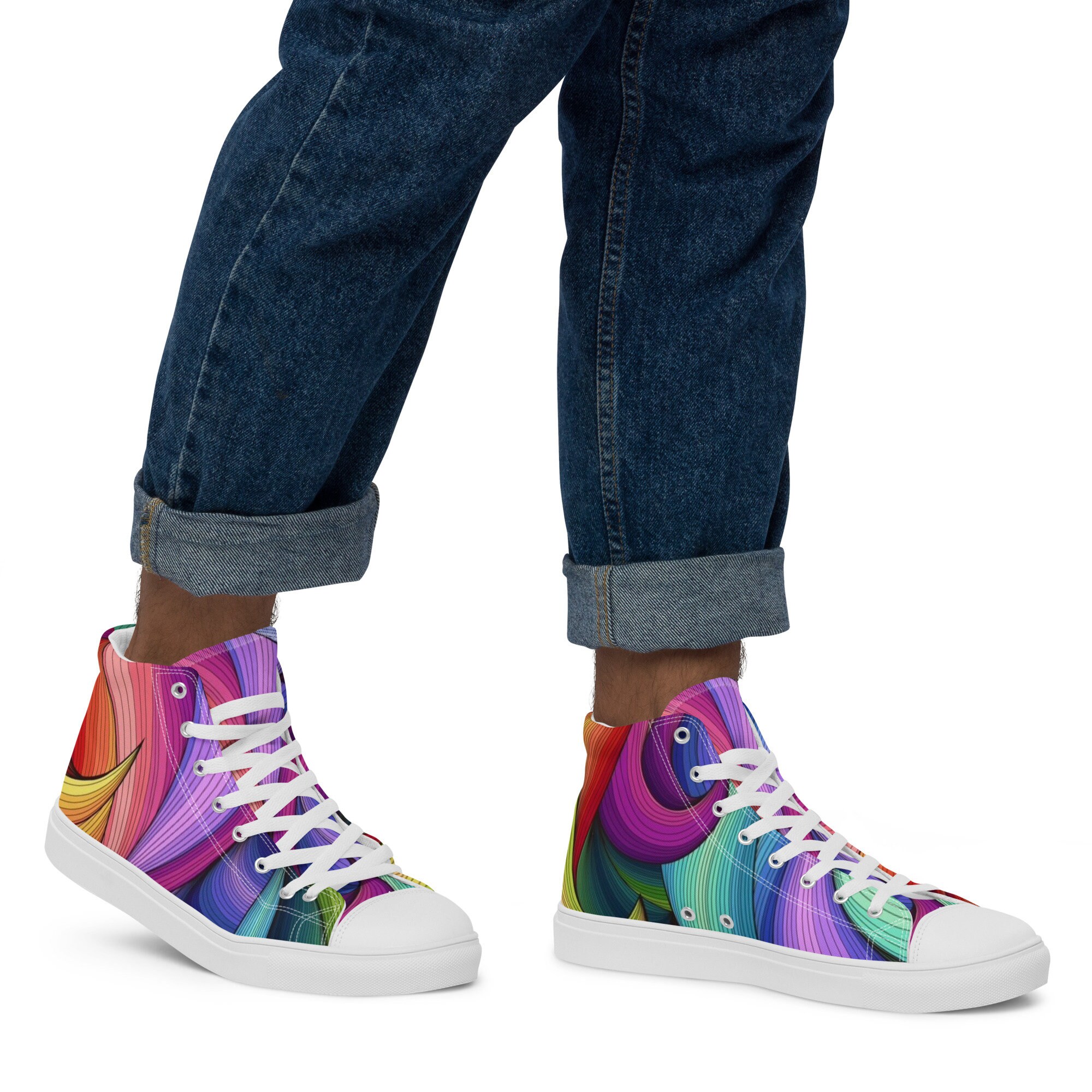 Men's Retro Rainbow High-tops, Bold Rainbow Kicks, Vintage Wavy Rainbow ...