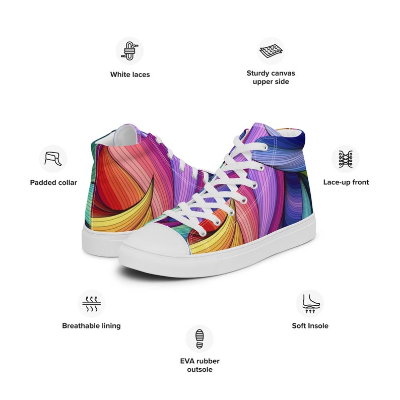 Men's Retro Rainbow High-tops, Bold Rainbow Kicks, Vintage Wavy Rainbow ...
