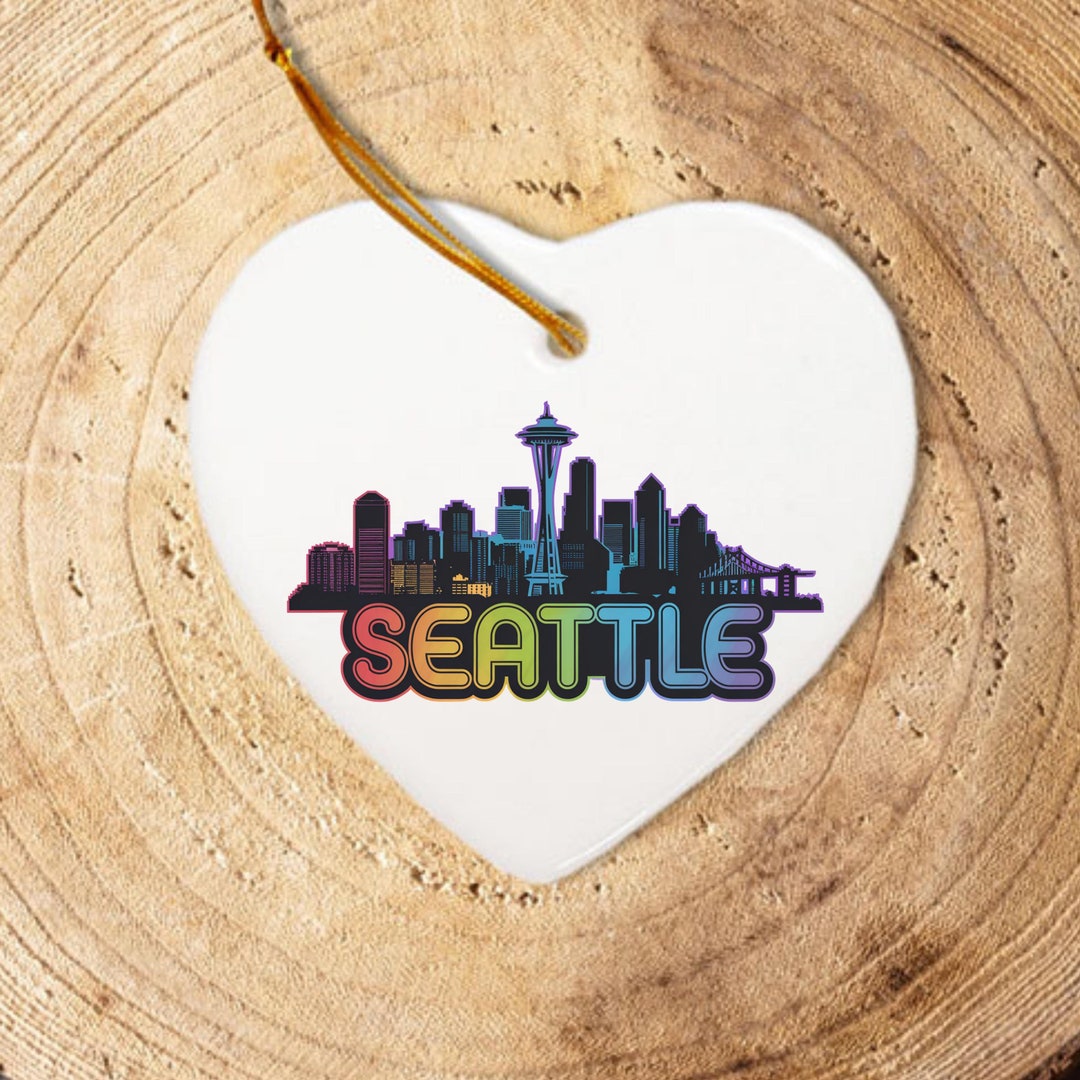 Rainbow Seattle Skyline Ornament, Washington Cityscape Ornament ...