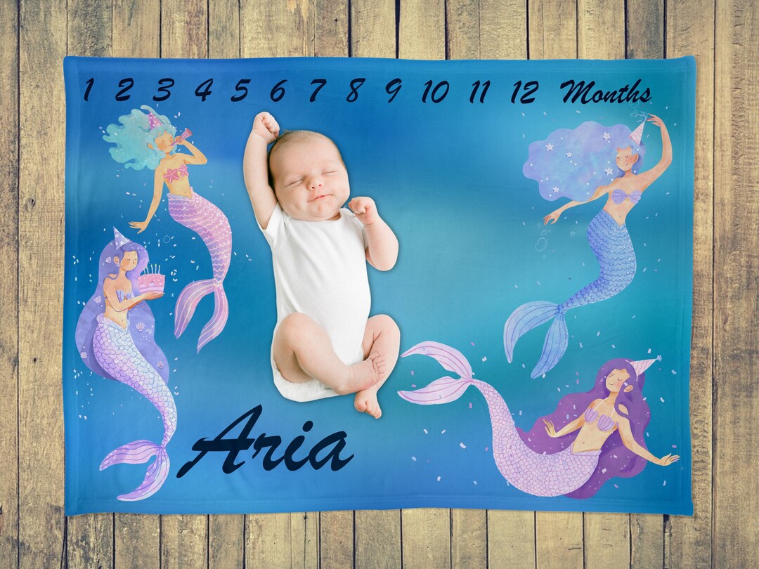 Mermaid Baby Blanket, Girls Milestone Baby Blanket, Growth Tracker ...
