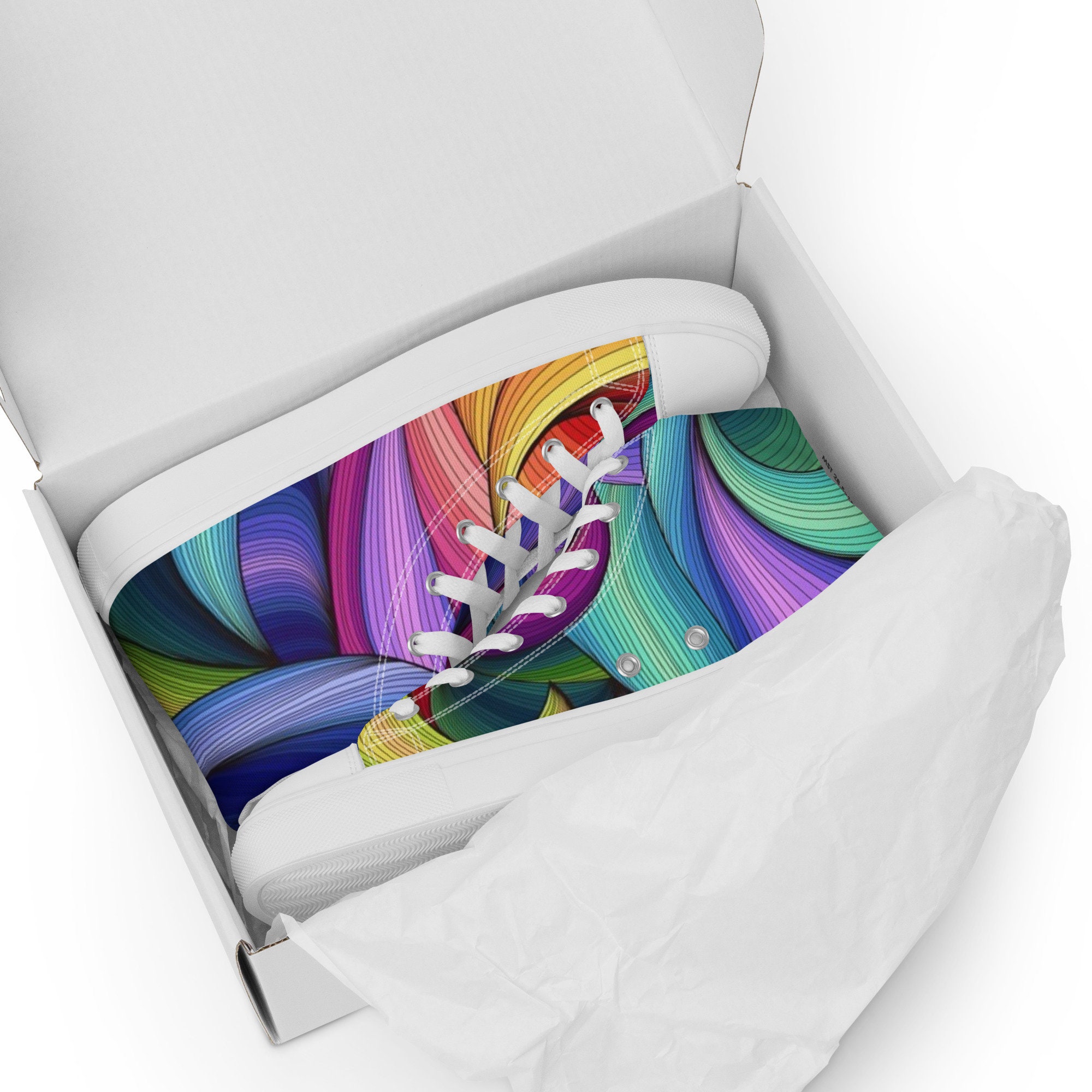 Men's Retro Rainbow High-tops, Bold Rainbow Kicks, Vintage Wavy Rainbow ...