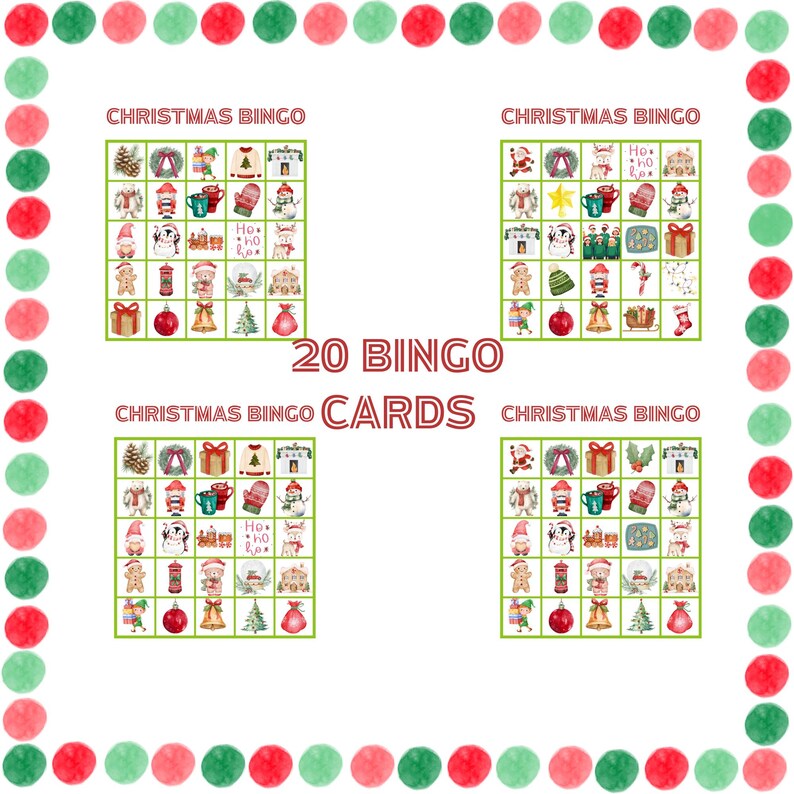 Christmas Bingo Game, 20 Cards, Holiday Activity (digital Download) - Etsy