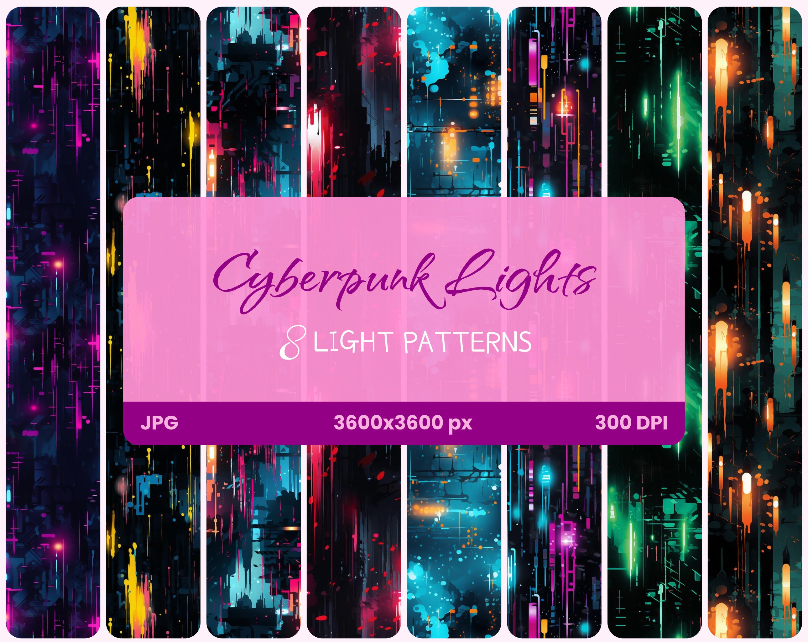 Cyberpunk Lights: Seamless Patterns, Digital Download, Spray Paint Art ...