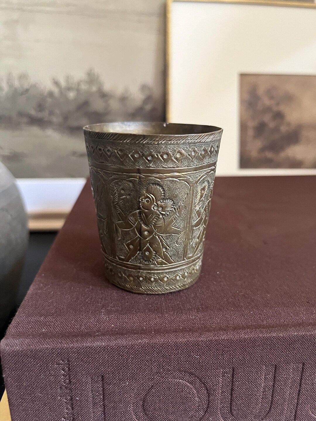 Vintage Etched Brass Cup - Etsy