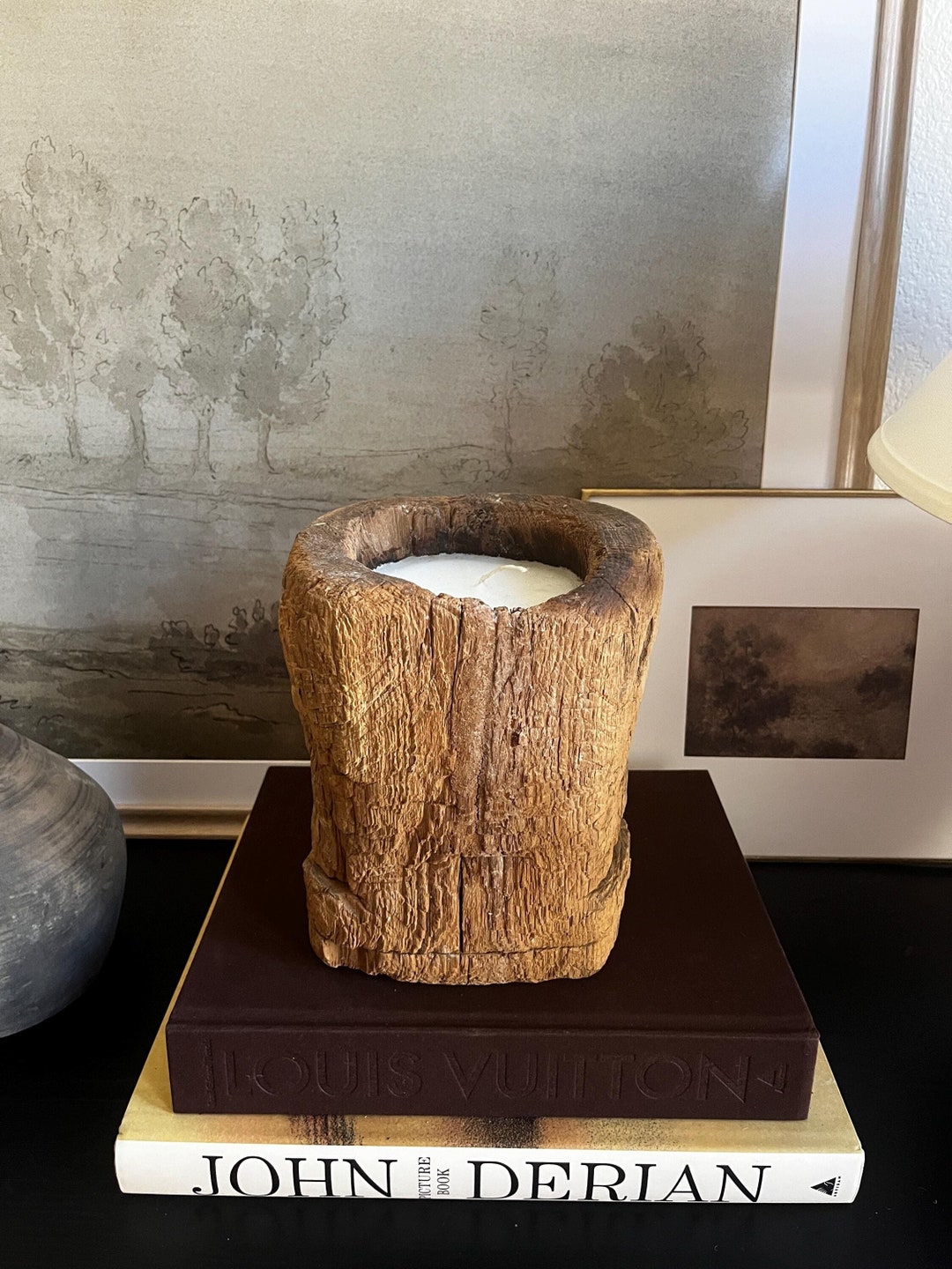 Large Rustic Wooden Mortar Grinder Candle - Etsy