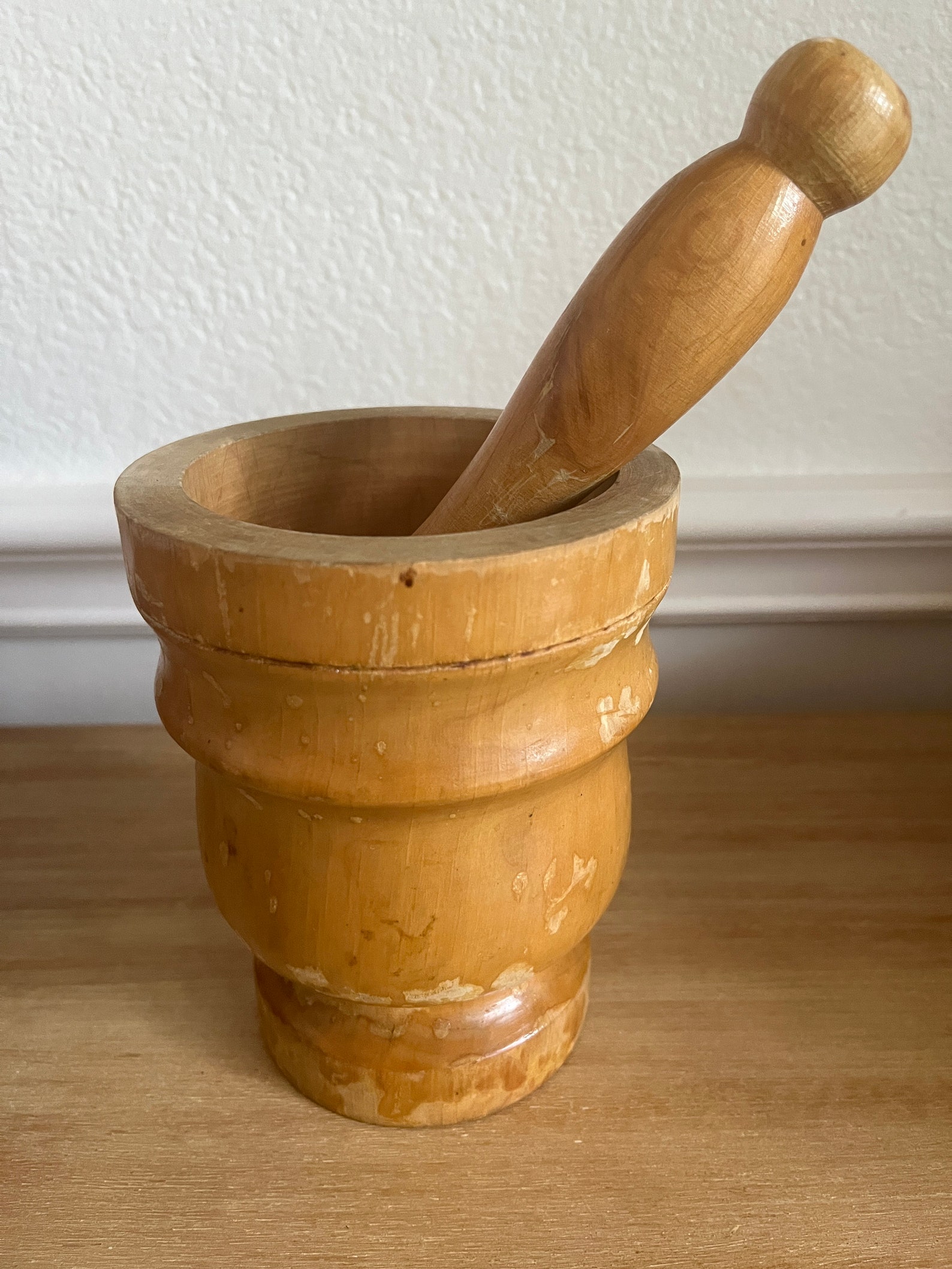 Vintage Large Wood Mortar and Pestle Made in Italy Primitive Decor - Etsy