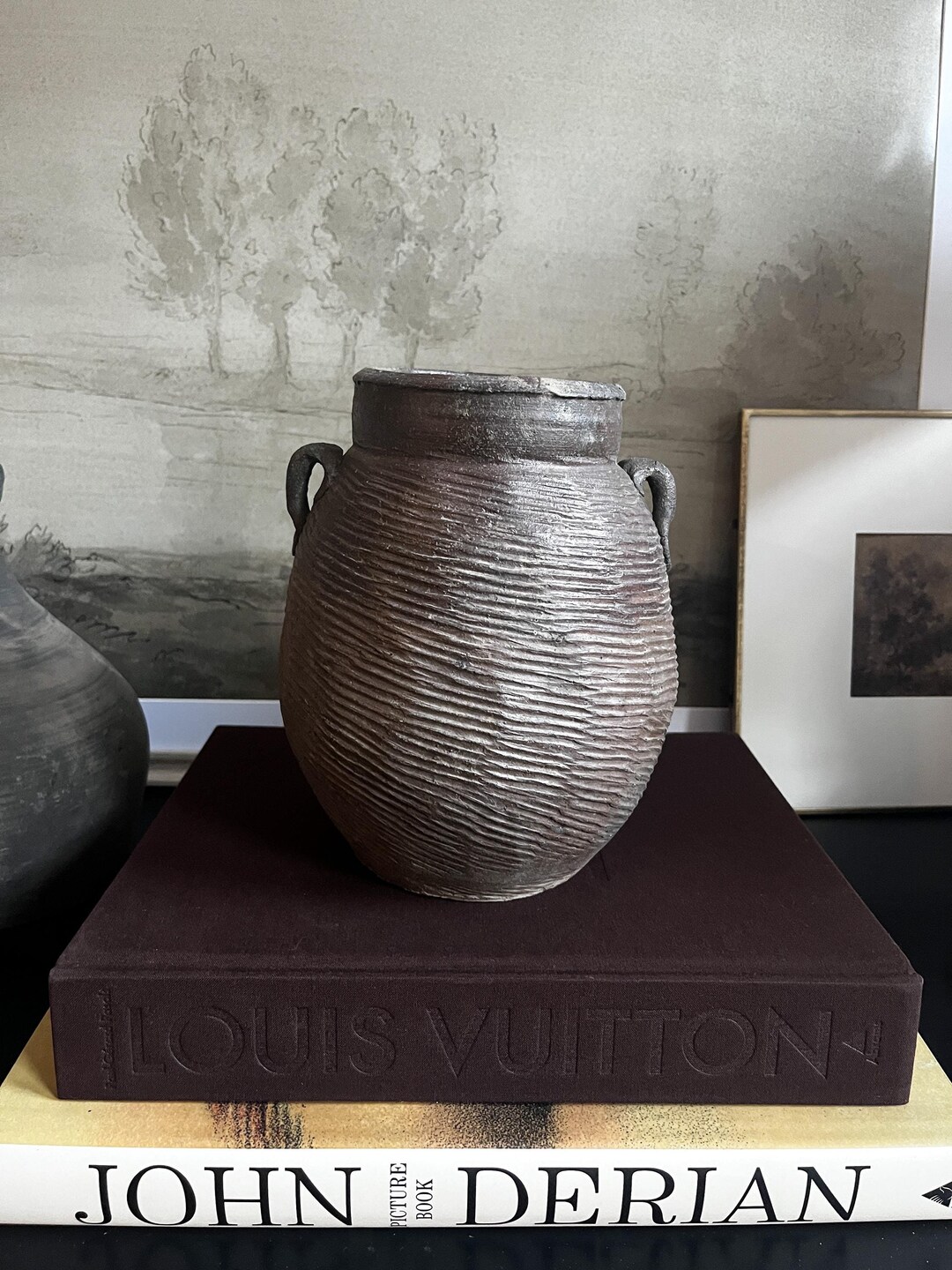 Vintage Ceramic Ribbed Clay Vessel With Handles - Etsy