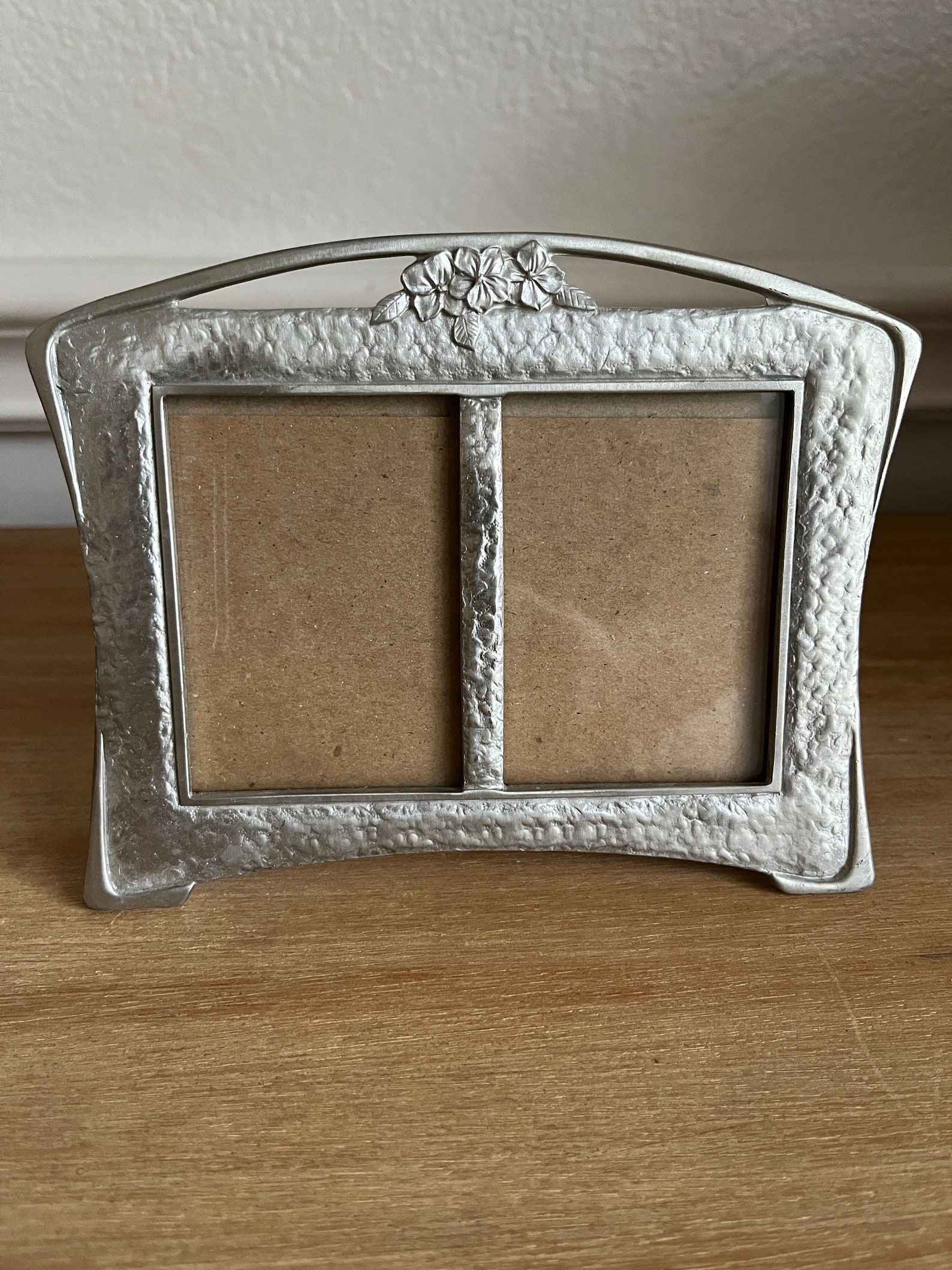 Vintage Pewter Picture Frame, Double Photo Holder, PF 804 Floral Design ...