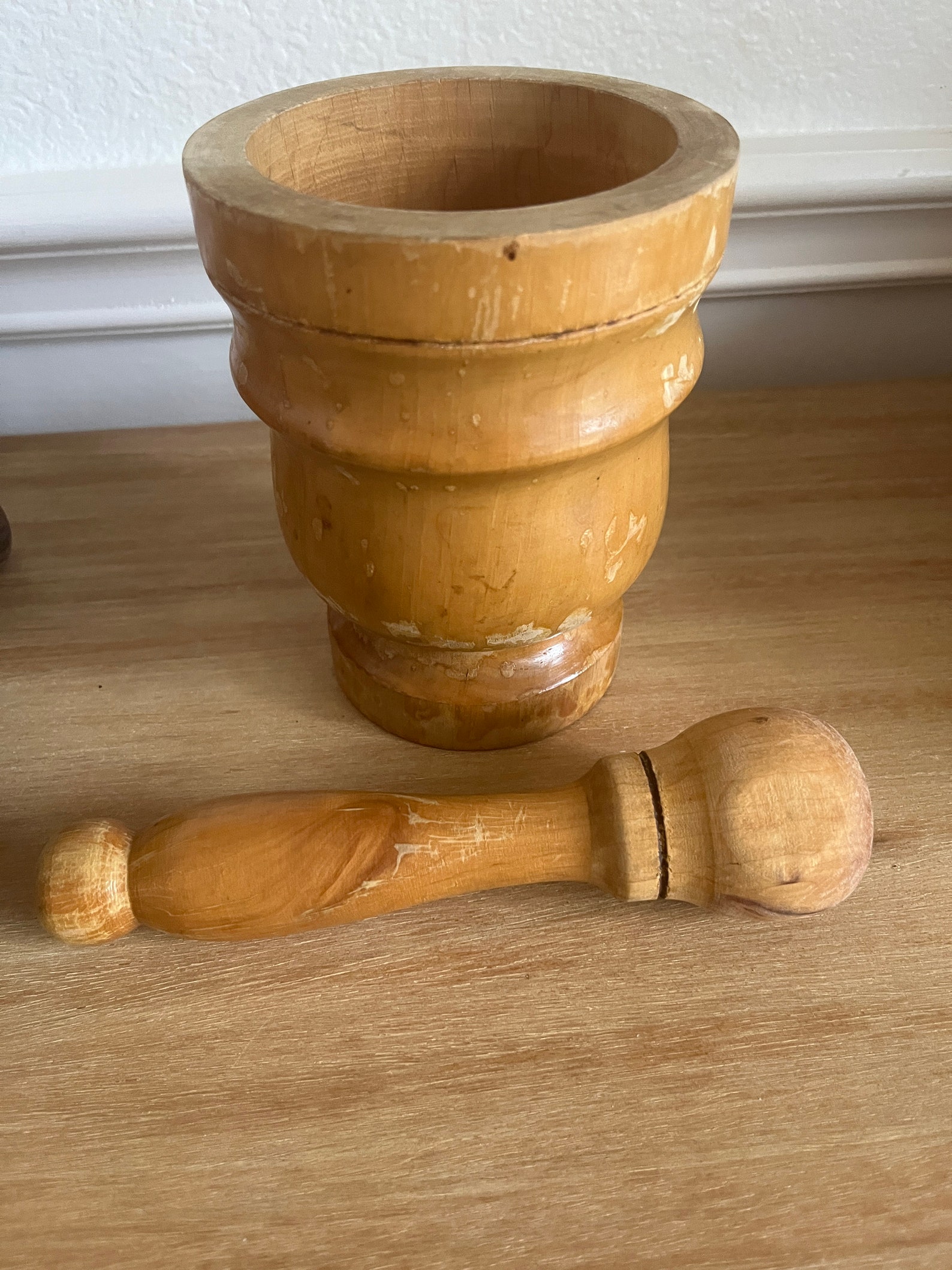 Vintage Large Wood Mortar and Pestle Made in Italy Primitive Decor - Etsy