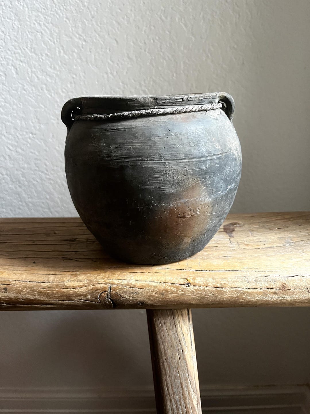 Vintage Clay Pot With Handles and Rope - Etsy