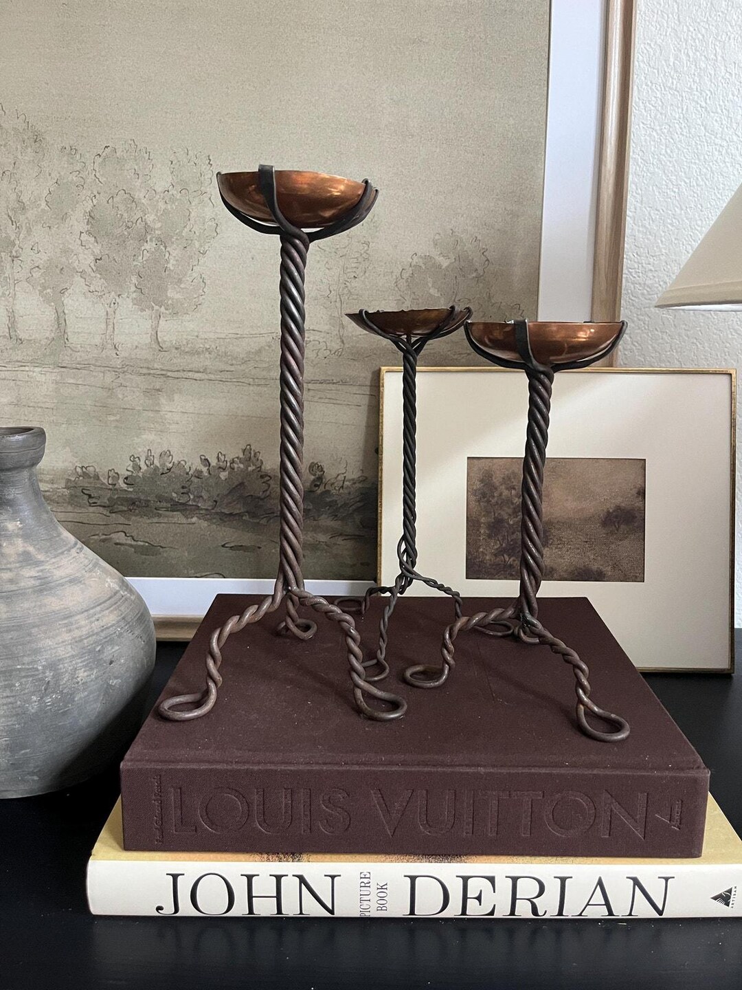 Set of Three Vintage Copper and Iron Twisted Candlesticks - Etsy