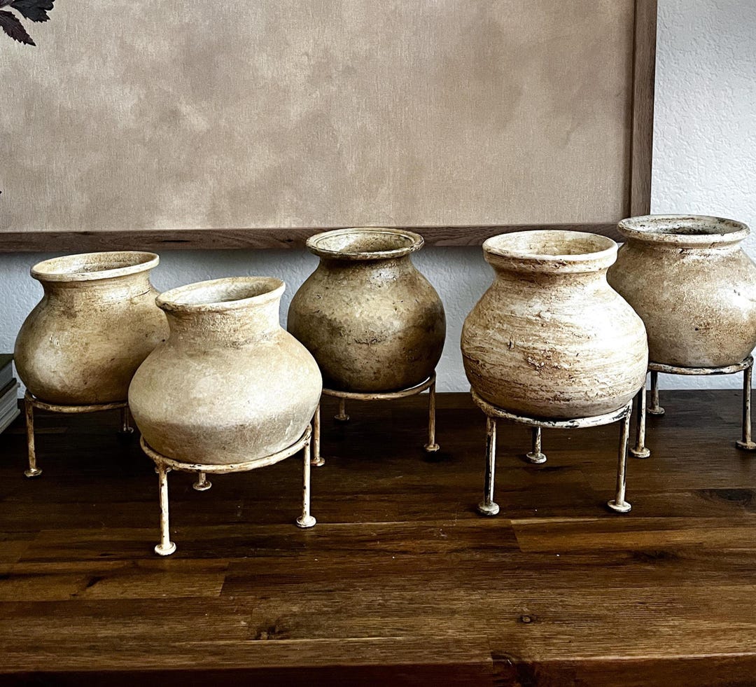 Small Vintage Clay Pot Vessel With Stand - Etsy